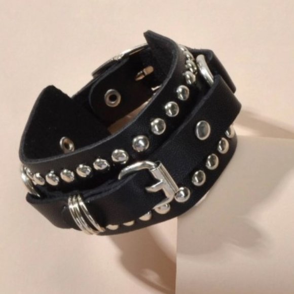 Jewelry | Punk Studded Vegan Leather Buckle Bracelet New | Poshmark